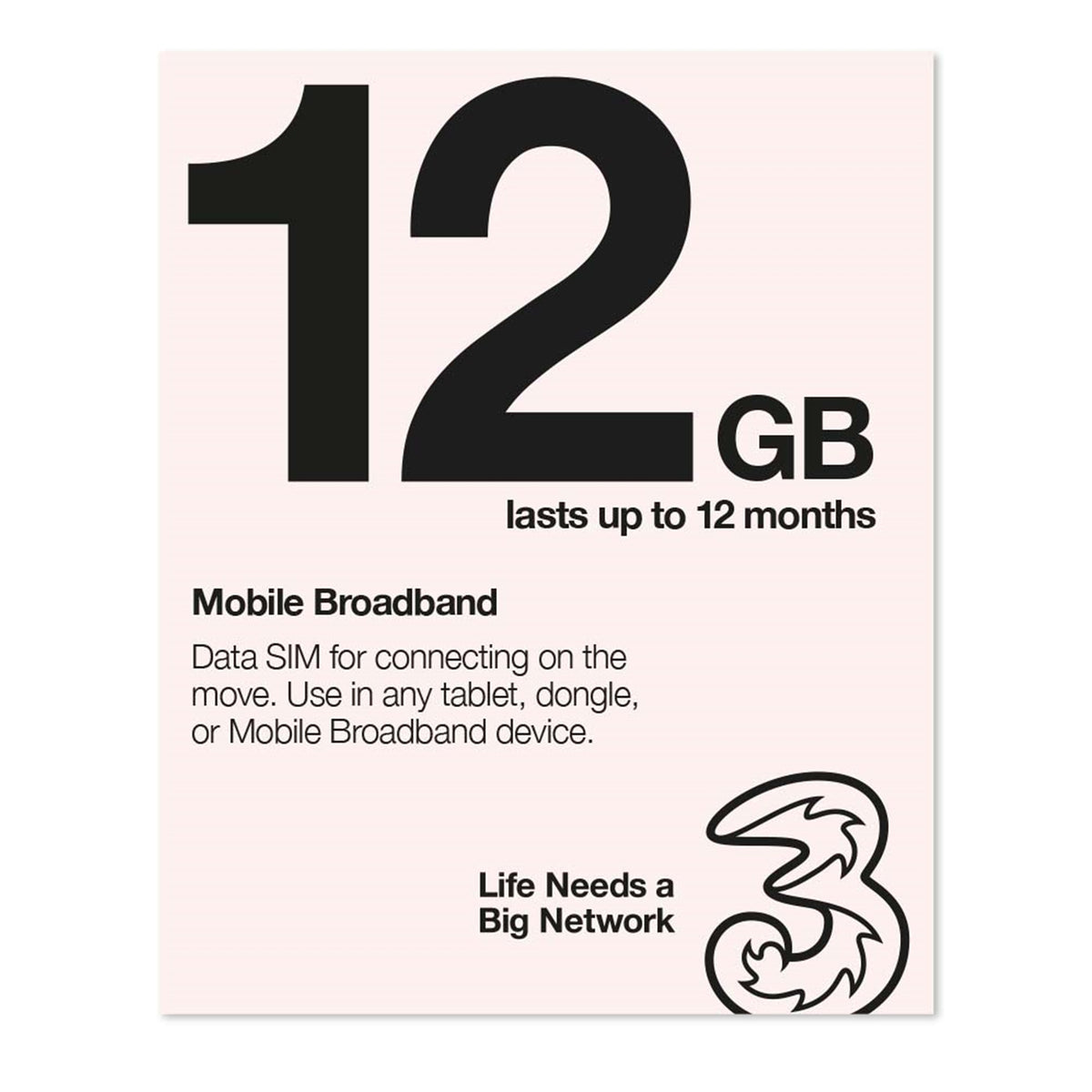 Three 3G 4G & 5G-Ready 12GB Prepaid Mobile Broadband Trio SIM Card ...